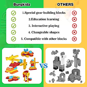 burgkidz Construction Building Toy Set: Science Learning Blocks Toys, Build Tools Vehicles Machines & Models; STEM Educational Kit for Boys & Girls 3 4 5 6 + Year Old