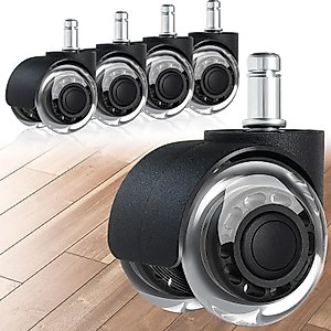 Office Chair Wheels,2 Inch Replacement for Hardwood and Carpet Floors, Heavy Duty Quiet Computer Desk Chair Casters, Universal Caster Wheels Size(11x22 mm), Set of 5