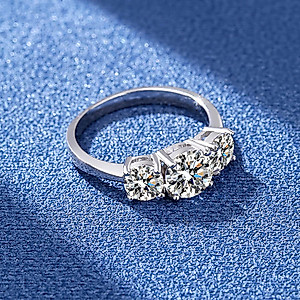 AURORADIA Moissanite Engagement Ring 3 Stone for Women, D Color VVS1 Round Cut Solitaire Wedding Band,18K Platinum Sterling Silver, Promise Rings for Her Wedding Birthday (7, 2)