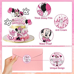 EnlSinr 9 Pcs Pink Minnie Cake Decorations for Girls, Pink Bow and White Gloves Mouse Birthday Decorations Minnie Birthday Cake Topper for Girls 1st 2nd 3rd Birthday Party Baby Shower Decorations