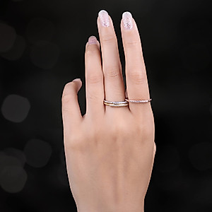 JewelryPalace 14K Yellow Rose Gold Plated 925 Sterling Silver Ring Sets, Twisted Rope Bar Cubic Zirconia Promise Rings for Her, 3pcs Simulated Diamond CZ Stackable Ring Eternity Bands for Women 10