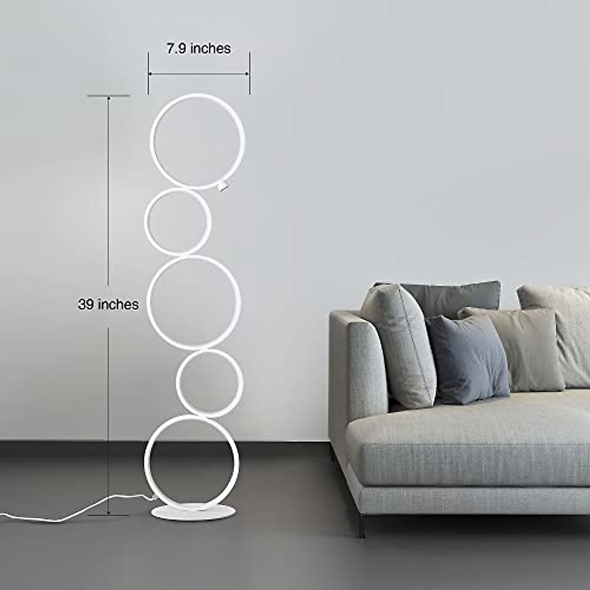 Floor Lamp for Living Room , Modern Ring Style , 24W Standing Lamp for Bedroom , 3 Brightness Levels Dimable with Touch Switch 3000K LED,39 Inches, Tall Lamp For Office, Kids Room, Reading Room(White)