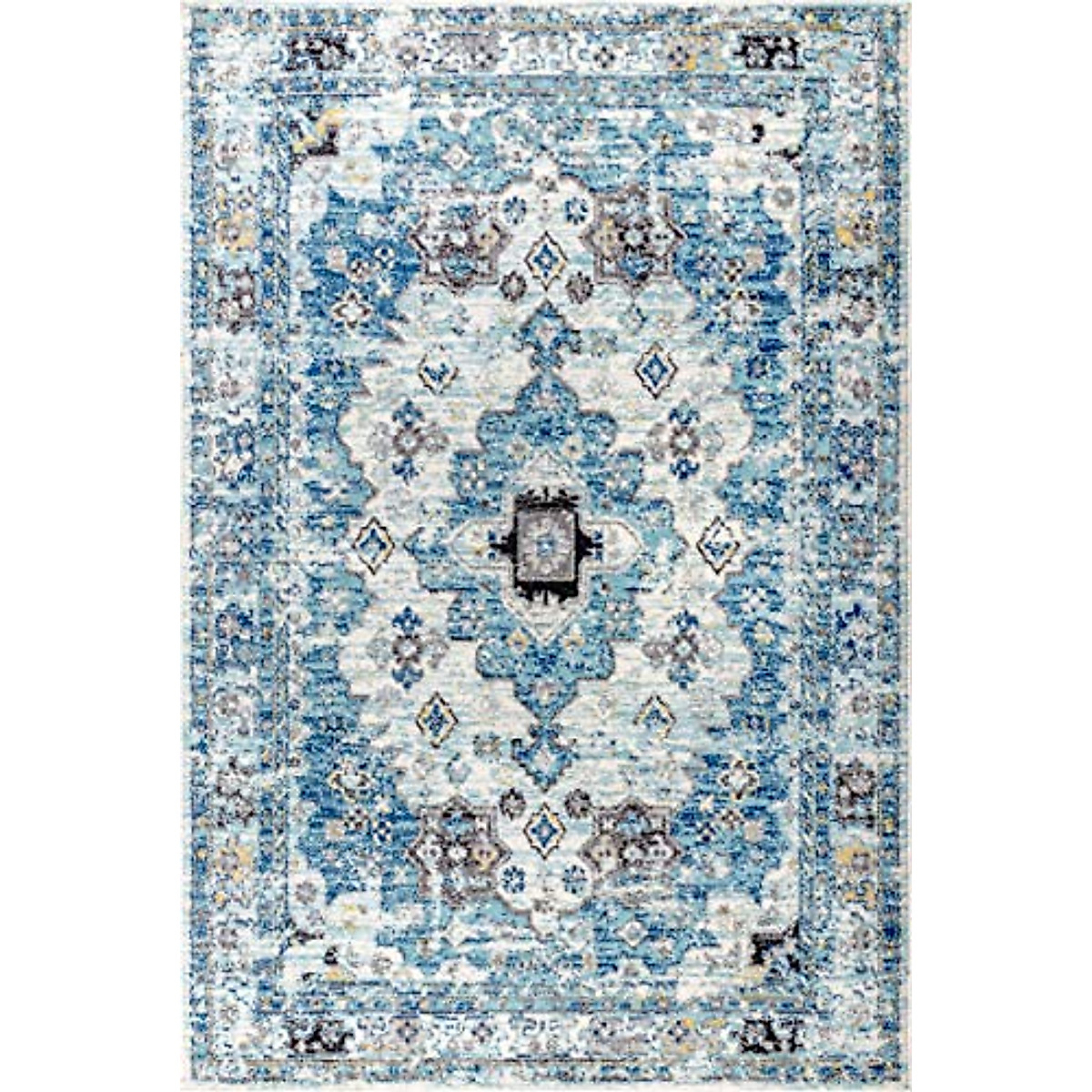 JONATHAN Y MDP202A-4 Modern Persian Boho Vintage Medallion Bohemian Indoor Area-Rug Country Easy-Cleaning Bedroom Kitchen Living Room Non Shedding, 4 ft x 6 ft, Cream,Blue