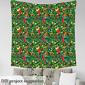 Christmas Tree Upholstery Fabric by The Yard, Xmas Sock Pine Fir Cones Reupholstery Fabric for Chairs, Happy New Year Holiday Decorative Fabric for Outdoor and Home DIY Projects, 1 Yard, Green Red