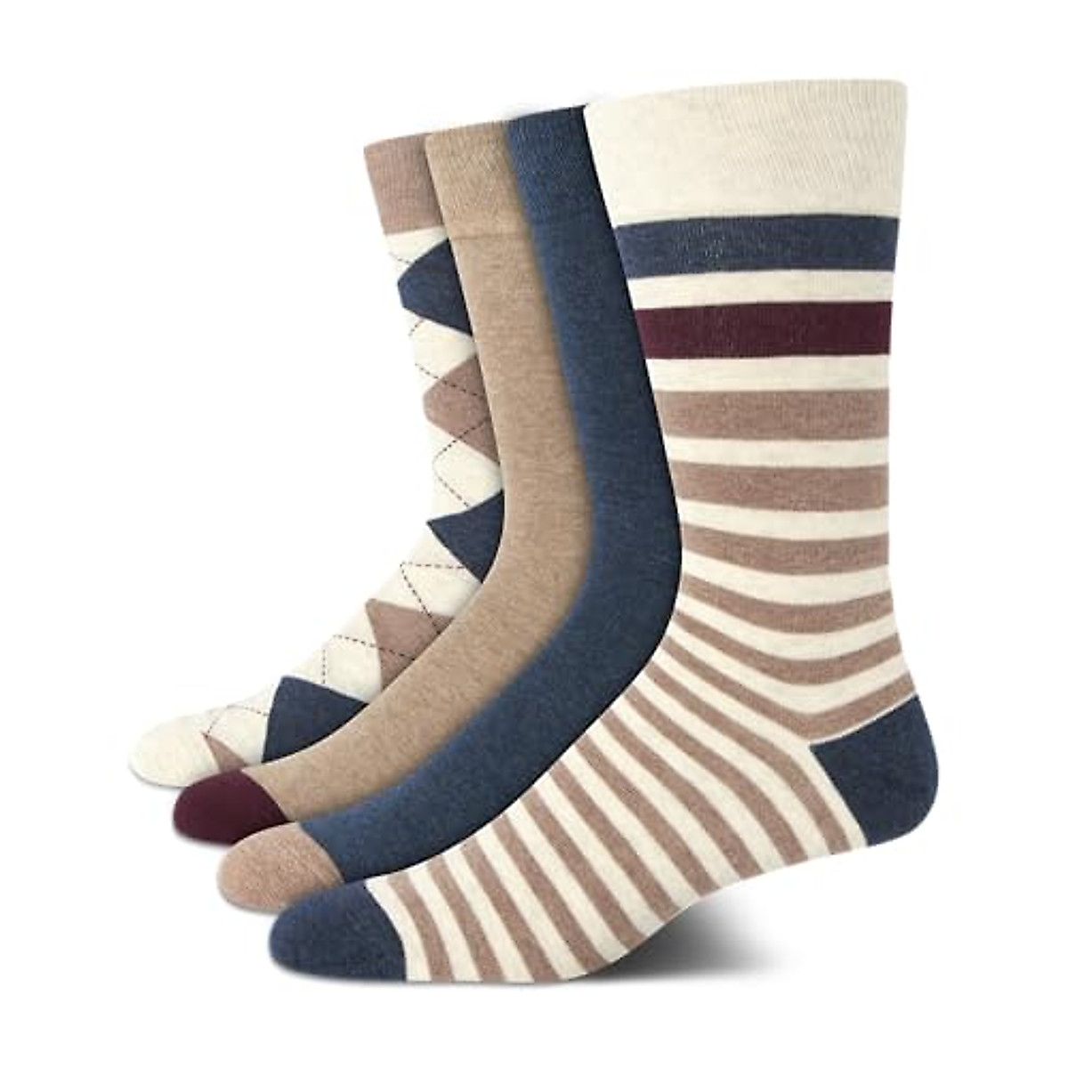 Cole Haan Men's Dress Socks - Patterned Crew Socks, Gift Box (4 Pack), Size 7-12, Brown Multi