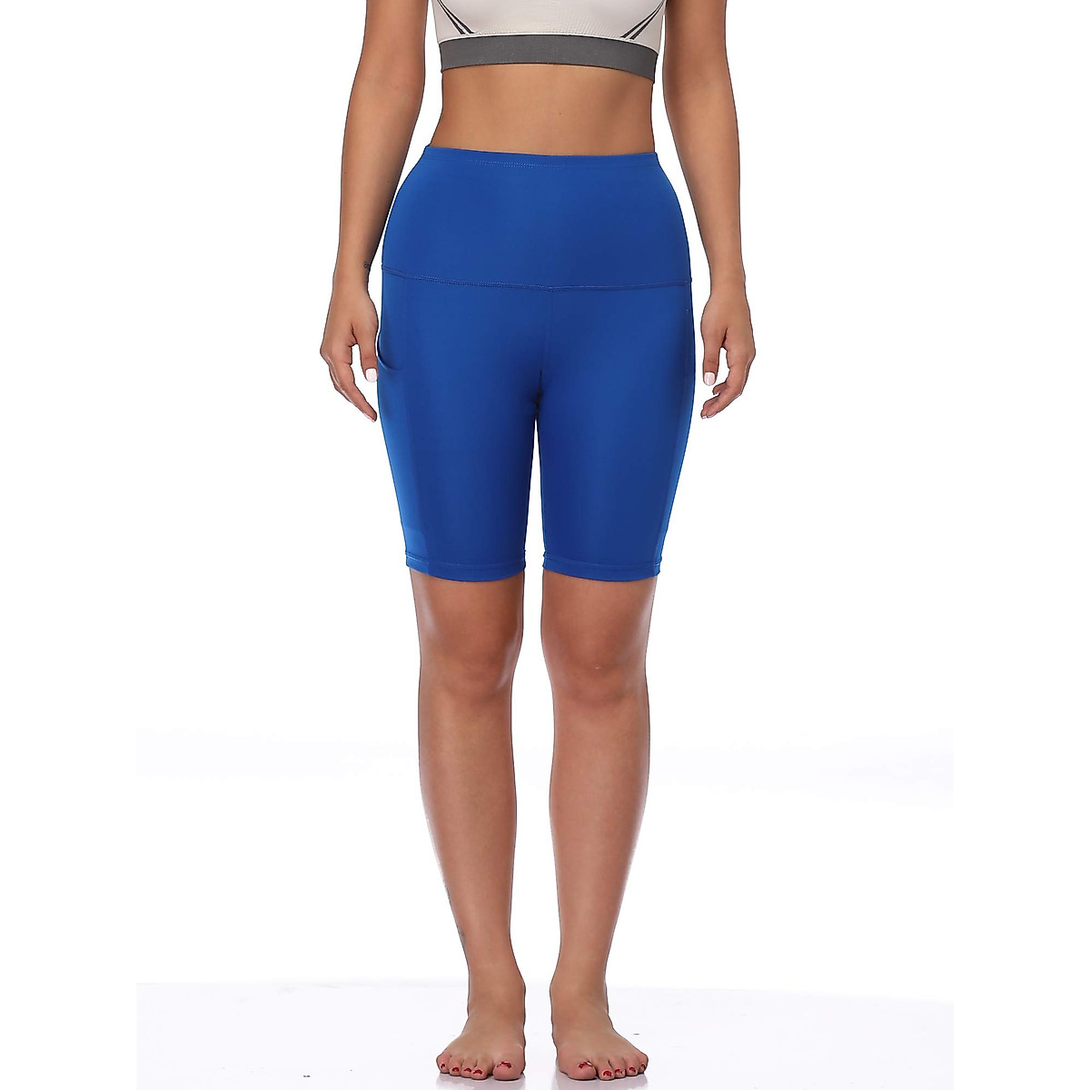 NELEUS Women's 3 Pack Athletic Shorts for Biker Running Yoga Gym Workout Tummy Control Workout with Pocket,1010,White/Blue/Navy,ID 2XL, US XL