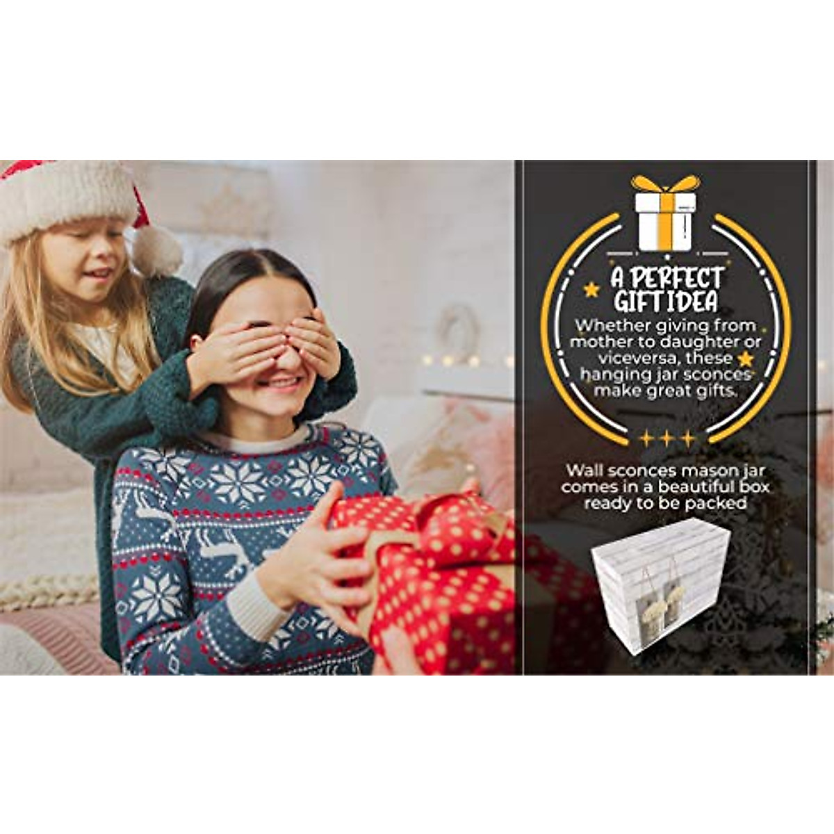 Rustic Wall Sconces - Mason Jars Sconce, Rustic Home Decor,Wrought Iron Hooks, Silk Hydrangea and LED Strip Lights Design 6 Hour Timer Home Decoration (Set of 2)