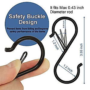 Mzekgxm 20 Pack S Hooks for Hanging, Heavy Duty Safety Buckle Design Black S Shaped Hooks for Hanging Kitchenware, Pots, Pans, Cups, Plants, Clothes, Towels in Kitchen, Bathroom, Closet, Garden