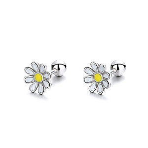 18G Little Daisy Flower Cartilage Stud Earrings Sterling Silver 925 Chrysanthemum Flower Helix Tragus Earring Studs Screw Back Small Ear Piercing for Women Girls