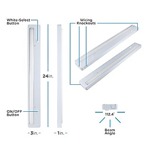 Enbrighten Premium 24in. LED Under Cabinet Light Fixture, Direct-Wire, 900 Lumens, 97 CRI, Color-Select, On/Off Switch, In-Wall Dimmer Compatible, 50,000 hr. LED Life, Steel Housing, White, 34290