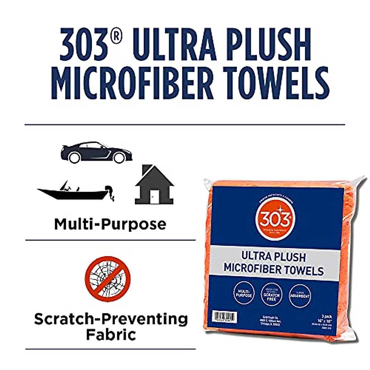 303 Premium Microfiber Towels - Automotive Detailing - Ultra Plush - Super Absorbent - Edgeless Design - Scratch Free - Multi-Purpose, 30901 (3 Count)