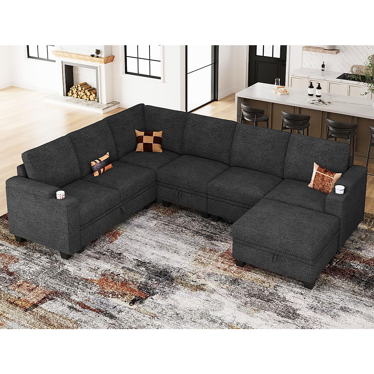 Belffin Modular Sectional Sofa with Storage, L Shaped Sectional Couch with Chaise. Convertible Corner Sectional Couch for Living Room. Dark Gray Couch.