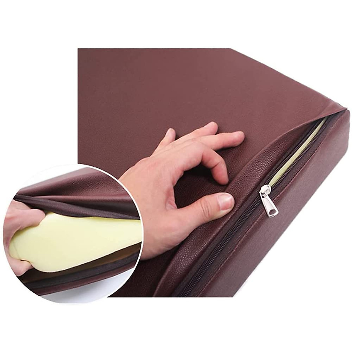 Leather Thick Not-Slip Chair Pads,Memory Foam Replacement Mat,Soft Chair Pads with Zipper,Waterproof Removeable Square Durable Seat Cushions for Sofa Dining Chair Office Home