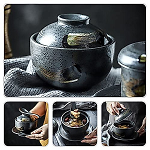 BESTonZON Japanese Ramen Miso Soup Bowl with Lid Japanese Rice Bowl Ceramic Cereal Bowl with Lid Traditional Bowls Noodle Bowl Lacquer Bowl Mini Steamer