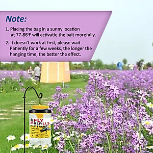 Reusable Outdoor Hanging Fly Trap Bottles (2 Bottles) with 4 Natural Bait Refill | Hanging Anywhere for Backyard, Patio, Garbage Cans, Farms, Barns and More | Fly Catcher | Fly Bait