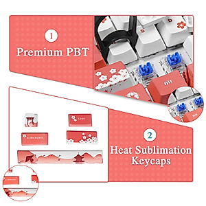 Uuoeebb PBT Keycaps, Heat Sublimation 104 PBT Keycap OEM Key Set for MX Switches Mechanical & Optical Gaming Keyboard (Sakura)