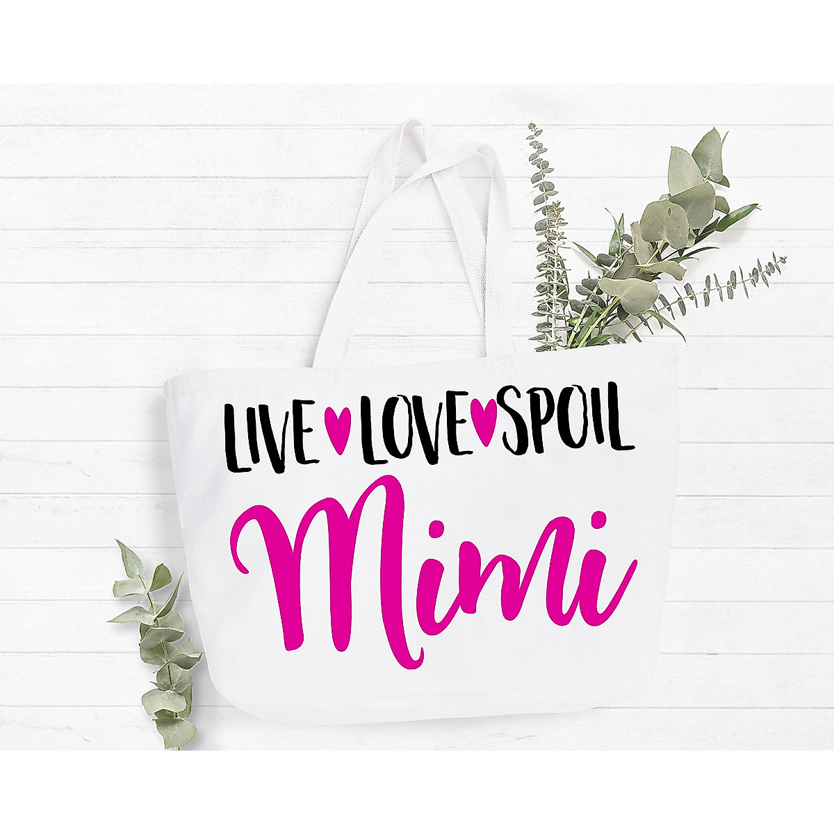 COCOVICI Mimi Tote Bag | Live Love Spoil | Grandma Gifts | Mimi Gifts | Mimi Christmas Gift | Christmas Gift from Grandkids (Live Love Spoil Mimi Pink/Black)