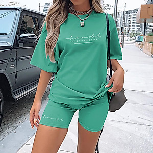 PANOEGSN 2 Piece Outfit Lounge Sets Womens Summer Casual Loose T-Shirt and Biker Shorts Workout Sports Tracksuit Short Set 2023 Summer Fall Womens Summer Outfits 2023 Track Orders To Be Delivered