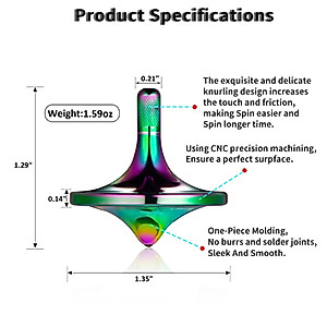 LOQATIDIS Stainless Steel Spinning Top, Premium Exquisite Well Made Metal Desk EDC Toys, Spin Long Time Perfect Balance , Help Relieve Stress, Anxiety (Large / Colorful)