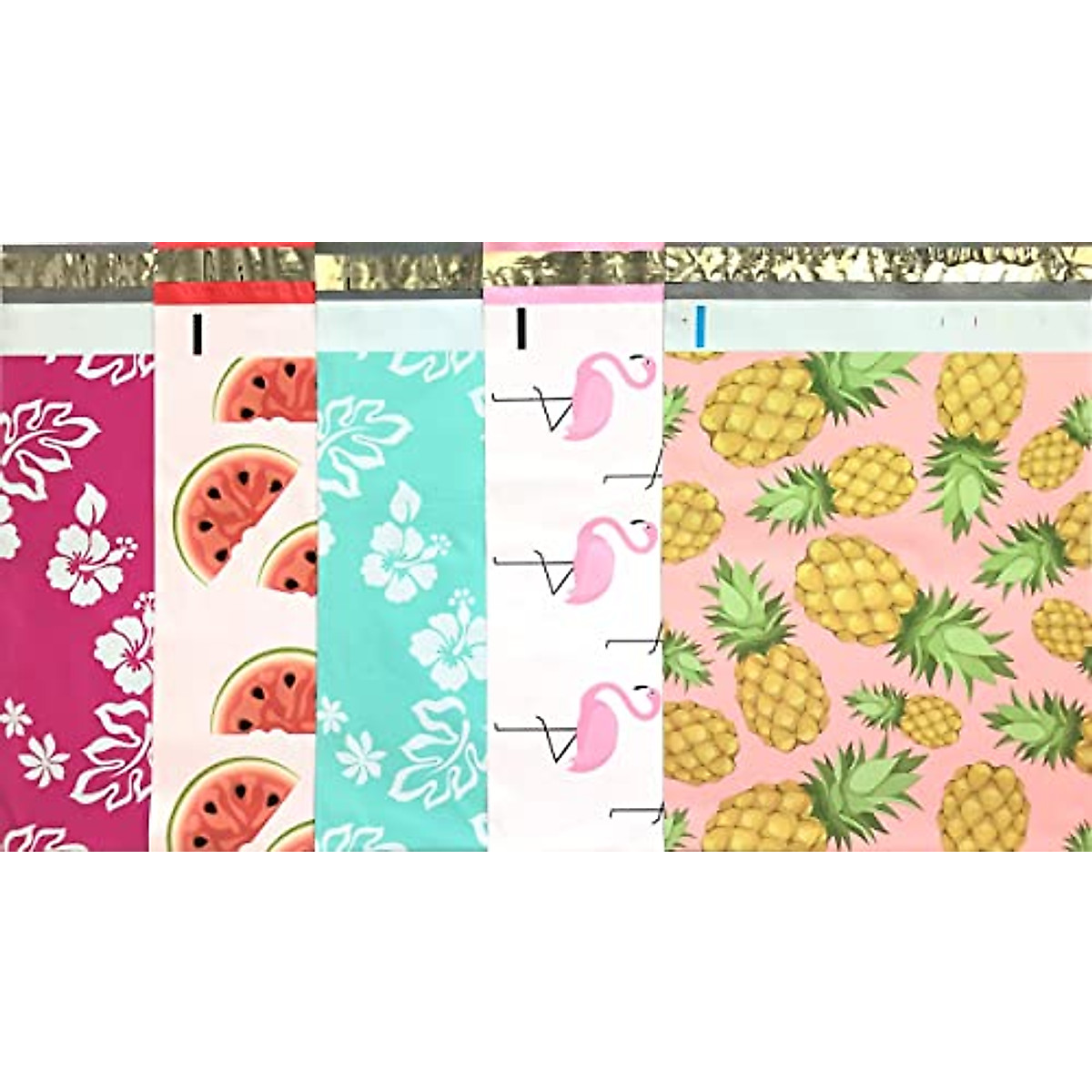 Designer Poly Mailers 10x13: Sample Variety Pack ~ Anchor, Daisy, Hibiscus, Arrow, Cactus, Pink & Mint Aloha, Watermelon, Flamingo, Pineapple Printed Self Sealing Shipping Poly Envelopes Bag (30 Pcs)