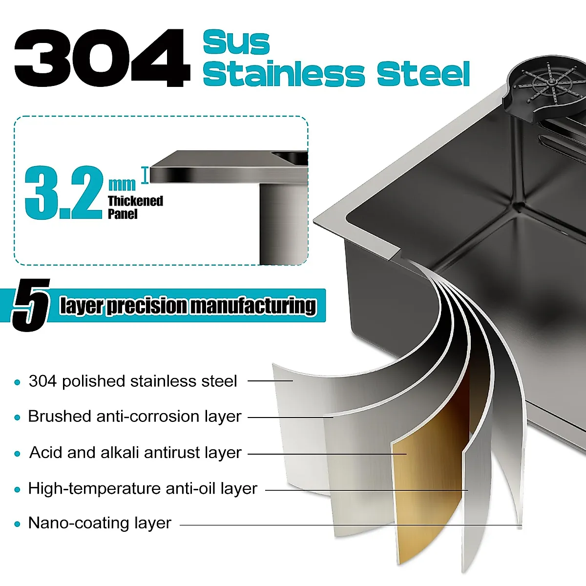 Kitchen Sink - Tiagowell 31.5'' Waterfall 304 Stainless Steel Nano Luxury Kitchen Sink with Topmount Workstation,Pull Out Faucet Combo,Cup Rinser & Sink Accessories for Kitchen,Bar,Resturant,Prep