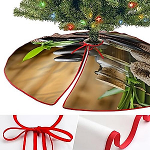 Zen Basalt Stones On Wood Christmas Tree Skirt 30"x30", Large Xmas Tree Skirt Fabric, Washable Tree Skirt Waterproof, Classic Santa Tree Skirt Decorations for Real Tree, Home, Outdoor, Holiday Party