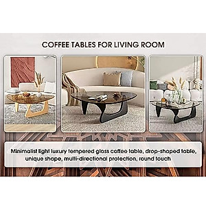 loktch Triangle Glass Coffee Table Mid-Century Modern Coffee Table Abstract Vintage Glass End Table Center Table for Living Room Patio Balcony Black/Grey Medium 35.8 * 25.5 * 16in