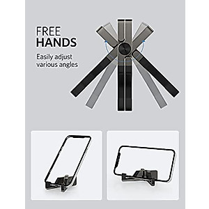 Laxarmer Cell Phone Stand, Portable Zinc Alloy iPhone Stand for Desk, Mini Size Foldable Phone Holder for Desk, Compatible with All iPhone Android Phones 4"-6.7" Desk Accessories (Black)