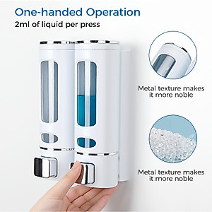 Nellyke Shampoo Dispensers for Shower Wall Mounted Soap Dispenser 3 Chambers Conditioner Body Wash Dispenser Set Clear with Glue(or Wall Mounted by Screws)，3 Chambers，White