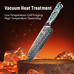 KEIZOKU Damascus Steel Santoku Knife 7 Inch, Japanese Professional 10Cr15MOV Blade with Hand Forged Hammer Pattern, Ultra Sharp Kitchen Knife with Abalone Shell Ergonomic Handle