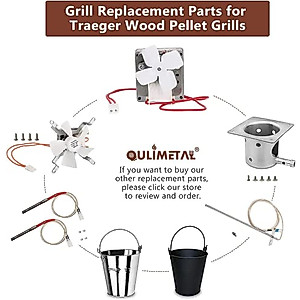 QuliMetal 304 Stainless Steel Fire Burn Pot Replacement Parts for Traeger and Pit Boss Pellet Grills, Durable Firepot with Ash Remover, Screws and Fuse