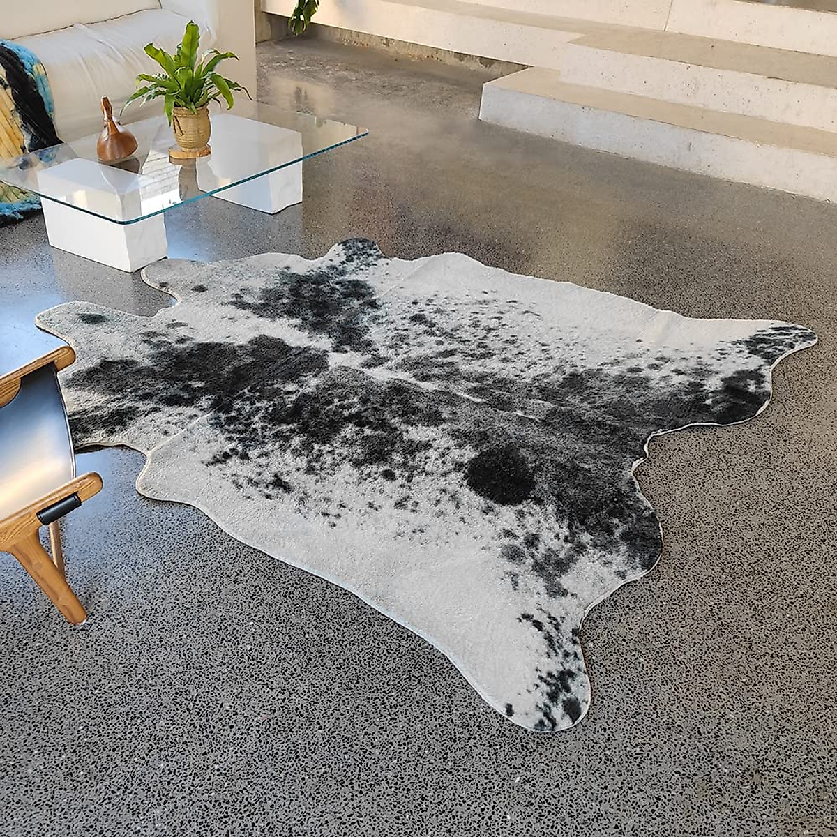 rugoo Faux Cowhide Rug 6.4 ft x 8 ft Cow Print Rug Faux Animal Skin Rug for Living Room Bedroom Nursery