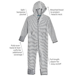 Coolibar UPF 50+ Baby LumaLeo 360 Coverage Bodysuit - Sun Protective (12-18 Months- Grey/White)