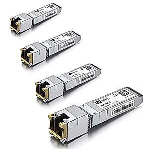 10Gb SFP+ RJ45 Transceiver, 10Gbase-T SFP+ Ethernet Module Support 10G/5G/2.5G/1.25G, Compatible with Cisco SFP-10G-T-S, Ubiquiti UF-RJ45-10G, UniFi, Meraki,MikroTik,Supermicro and More, 30m, 4 Pack