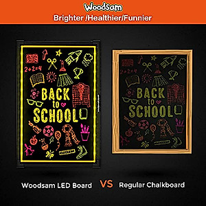 Woodsam LED Message Board- 28" X 20" Inches Erasable Writing Drawing Neon Sign with 8 Colorful Markers - Perfect for Children, Back to School, Home, Office, Restaurants, Bar, Holiday Celebration Gift