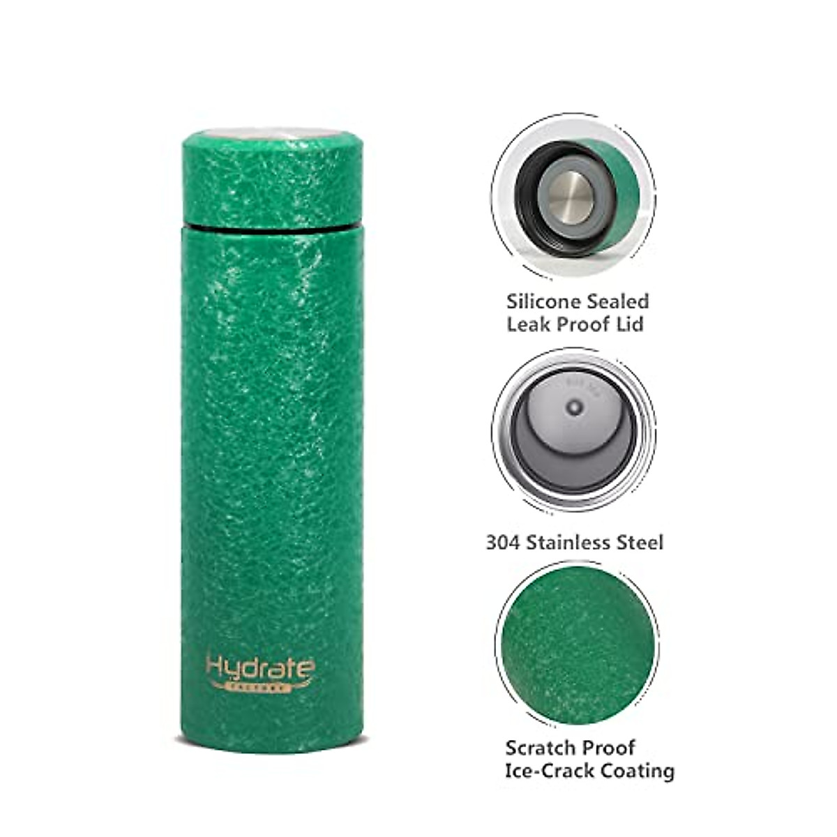Hydrate Factory Ice Crack Insulated Water Bottle/Tea Flask/Coffee Mug with Tea Coffee Fruit Stainless Steel Bottle Infuser Ideal for Yoga Gym Work School (Emerald Green) - 500ml