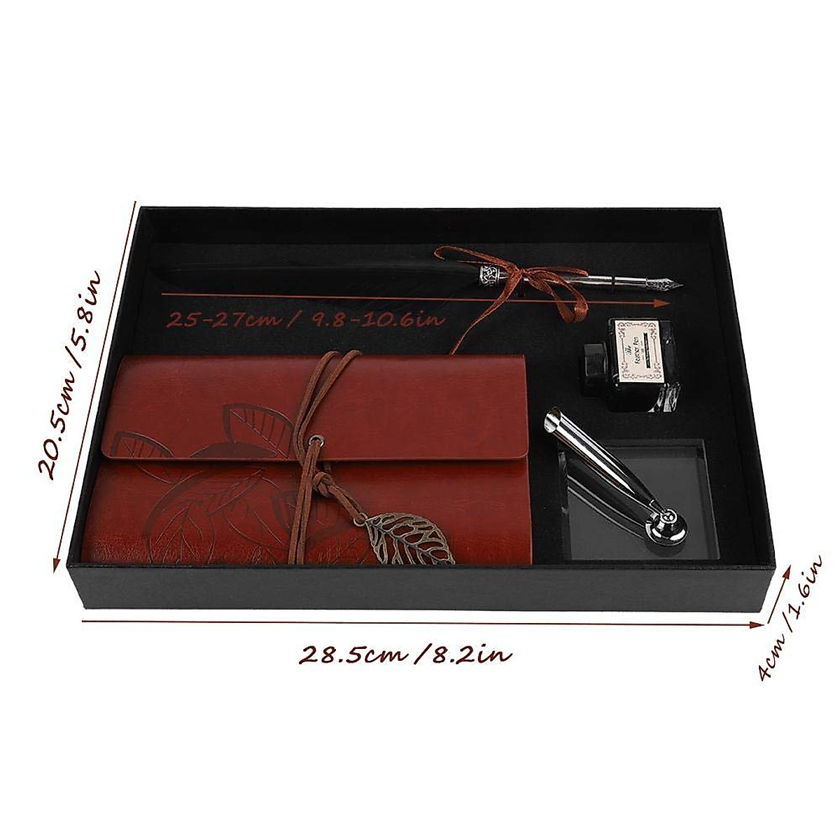 Zopsc Retro Leather Notebook with Fountain Pen with Pen Ink, Dip Pen Set Calligraphy Pen Notebook,Leather Notebook Quill Pen for Gift (red) (black)