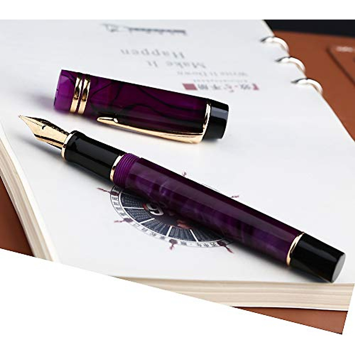 M600s Marble Purple Fountain Pen, Iridium Extra Fine Nib Writing Gift Pen