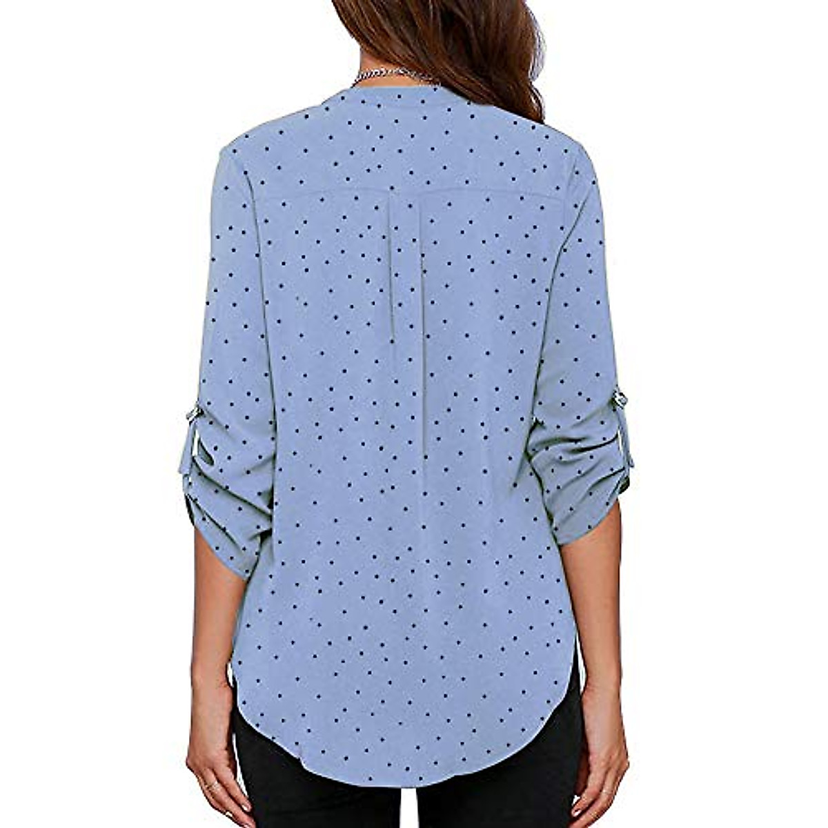 roswear Women's V Neck Long Sleeve Loose Fit Shirt Dressy Casual Blouses Baby Blue X-Large