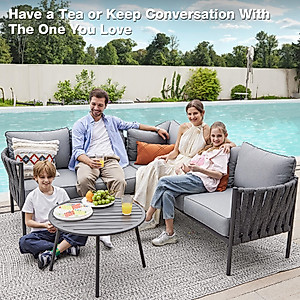 COMLAX FIELD Outdoor Patio Furniture, 6 Pieces Outdoor Sectional L-Shaped Sofa Patio Conversation Sets, Patio Furniture Set with Thick Cushions and Coffee Table for Garden, Poolside, Backyard, Grey