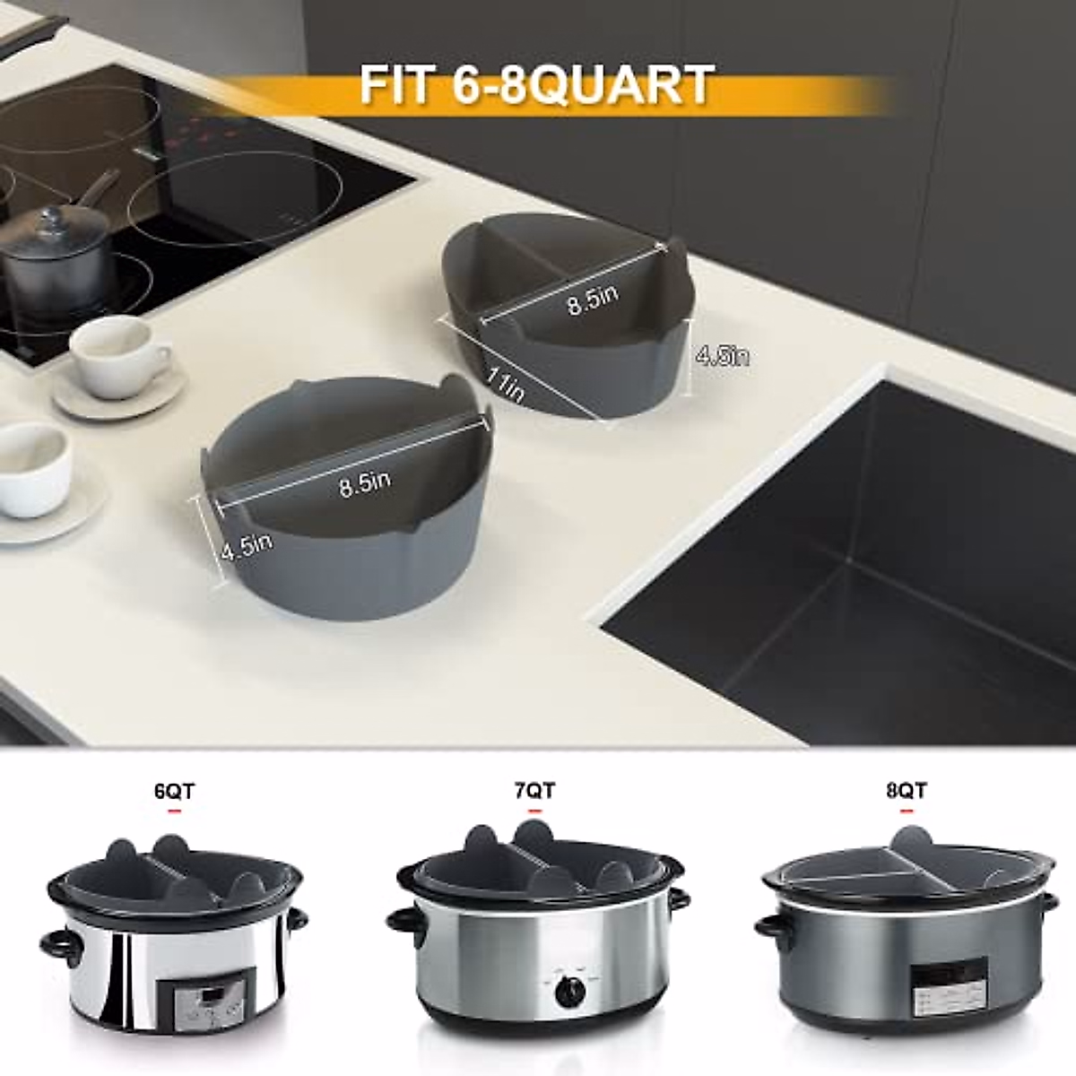 Gintan 4 Pack Slow Cooker Liners 6-8 QT, BPA Free, Reusable Slow Cooker Liner Dishwasher Safe, Eco-Friendly, Leakproof Alternative to Disposable Liners for Divider Insert