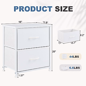 DUMOS Nightstand Small Dresser with 2 Fabric Drawers Side Tables Bedroom End Table Kids Bedside Storage Furniture for 20 inch Tall Night Stand for Closet, Entryway, College Dorm, White(1 Pack)