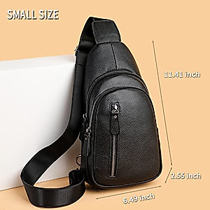 Mens Sling Bag Small Genuine Leather Chest Shoulder Bags Travel Crossbody Mini Casual Daypack Black