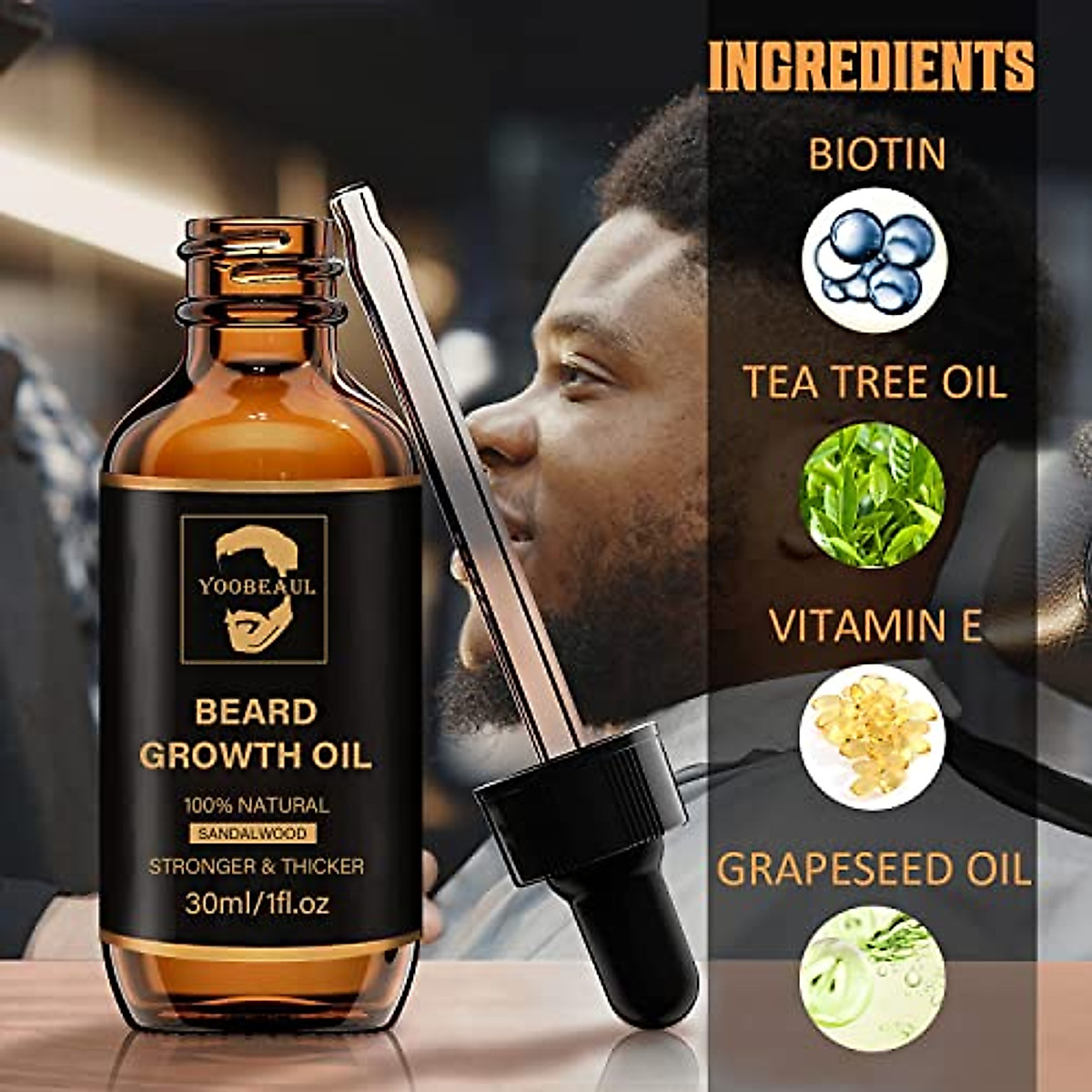 YOOBEAUL Beard Growth Kit, Derma Roller for Beard Growth, Biotin Beard Growth Oil for Patchy Beard, Beard Wash, Wooden Beard Comb, Beard Kit, Stocking Stuffers Birthday Gifts for Fathers Dad Men Him