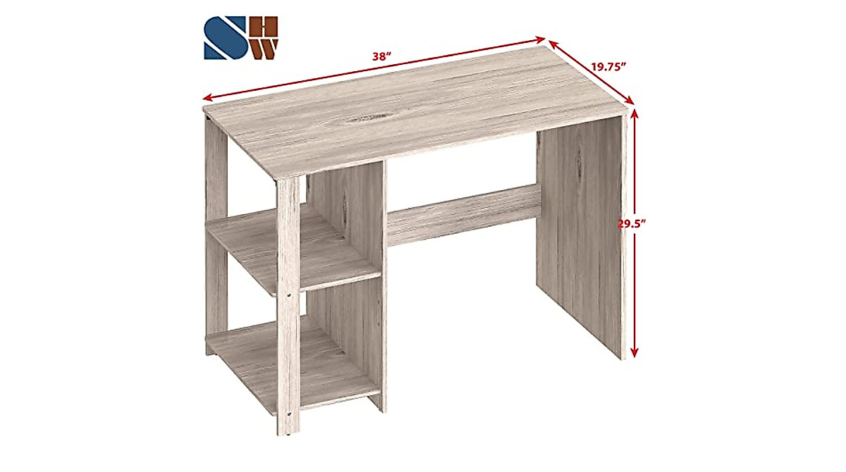 SHW Maple Computer Desk with Shelves - Home Office