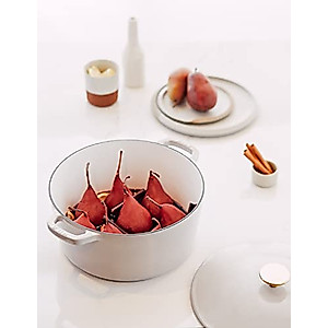 Milo by Kana 5.5-quart Enameled Cast Iron Dutch Oven with Lid | Premium Casserole Cooking Pot | Enamel Coating Inside and Out | Oven Safe and Dishwasher Friendly (Pebble with Gold Knob)