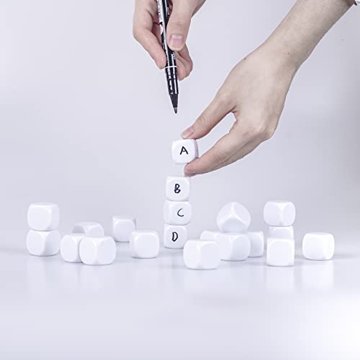 kaiheng 22mm Acrylic Dice with Smoothed Surface Six Sided Dice with Rounded Corner Blank White Dice Cubes for Board Games, DIY Sticker, Math Counting Teaching, Party Fun 20PCS