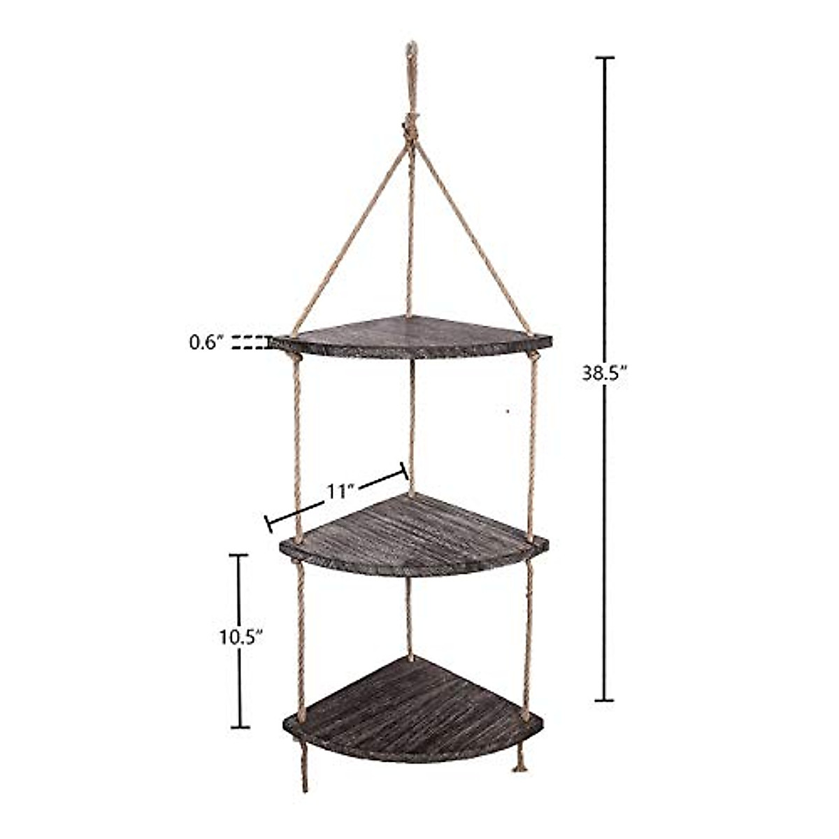 TIMEYARD Hanging Corner Wall Shelf, Distressed Brown Wood Jute Rope Floating Shelves, Farmhouse Storage Organizer Rack Rustic Home Decor for Living Room Bedroom Bathroom Kitchen