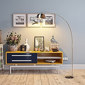LamQee Modern Arc Floor Lamp 72.7" Tall Standing Hanging Lamp Chrome Finished Arched Floor Lamp with Marble Base for Living Room Bedroom Study Reading Office
