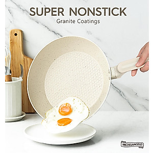 MICHELANGELO Frying Pan with Lid, Nonstick Frying Pan 10 Inch with Non-Toxic Granite Coatings, Nonstick Frying Pan with Lid, Stone Skillet, Nonstick Pan 10 Inch, Induction Compatible
